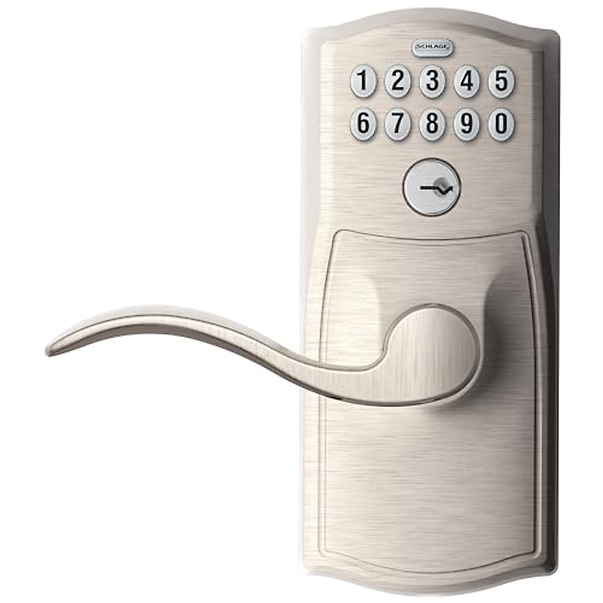 SCHLAGE FE595 CAM 619 ACC Camelot Keypad Entry with Flex-Lock and Accent Levers, Satin Nickel