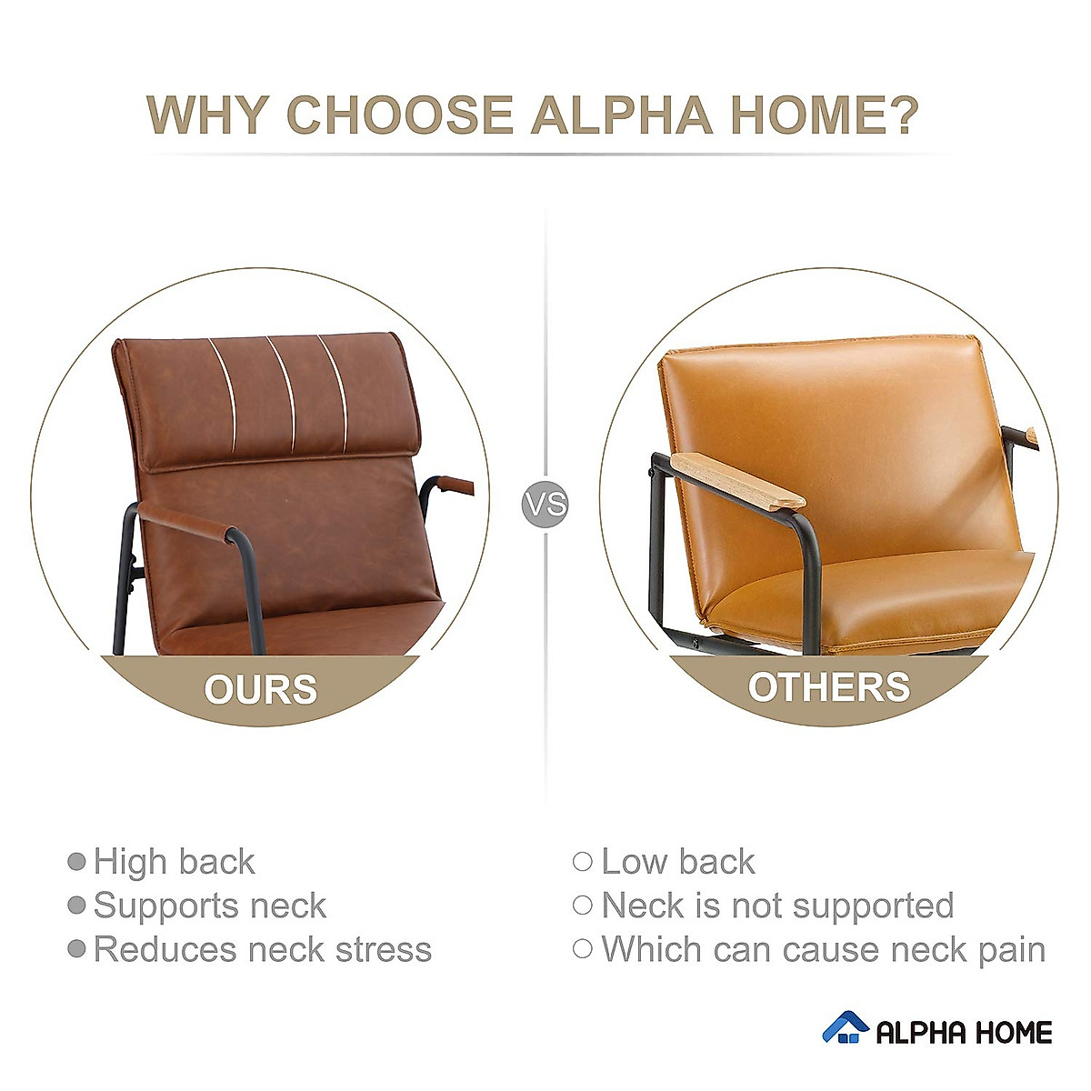 ALPHA HOME Living Room Accent Chair Sofa Chair Lounge Chair with Metal Leg for Home Office Study Living Room Vanity Bedroom,Brown