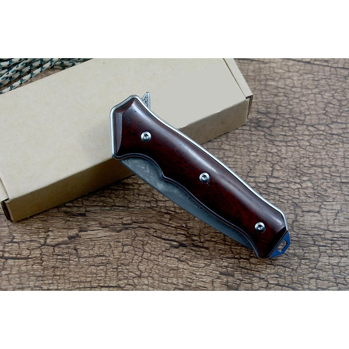 TWO SUN YSTART Damascus Blade Pocket Outdoor Folding Knife Red Ebony Wood Handle