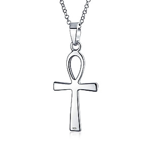 Bling Jewelry Unisex Large Religious Key To Life Egyptian Ankh Cross Pendant Necklace For Women Men Teens Polished .925 Sterling Silver
