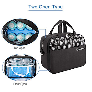 Lekebaby Breast Milk Cooler Bag with Contoured Ice Pack Fits 6 Baby Bottles Tote Bag for Daycare Travel Nursing Mothers Storage, Black