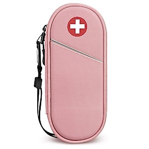 SITHON EpiPen Medical Carrying Case Insulated, Travel Medication Organizer Bag Emergency Medical Pouch Holds 2 EpiPens, Asthma Inhaler, Anti-Histamine, Auvi-Q, Allergy Medicine Essentials, Pink