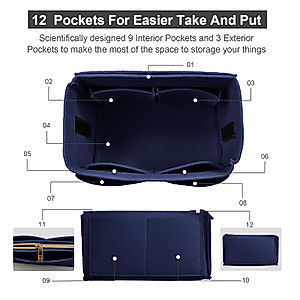 OMYSTYLE Navy X-Large Organizer Insert, Felt Tote Bag Organizer Insert with 5 Sizes, Handbag Dividers for Inside Purse, Compatible with Longchamp, Neverful, Speedy and More