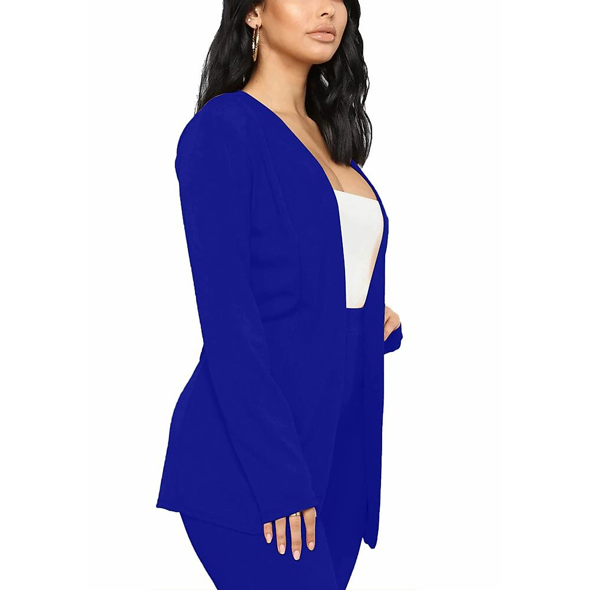 Womens Plus Size 2 Piece Blazer Set Casual Long Sleeve Business Blazer and Pant Suits Office Outfits Navy