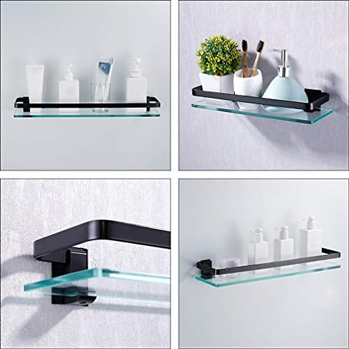 Cabilock Bathroom Glass Shelf Floating Wall Mounted Shower Organizer Cosmetic Toiletries Storage Holder for Kitchen Bathroom