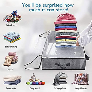 DinQ 2 Pack Queen Under Bed Storage Box with Clear Window, Zip Cover and Reinforced Handles for Clothing, Pillows, Quilts, Quilts, Blankets and Toys - Grey (2 Pack)