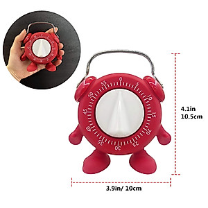 Vinseen Timer, for Kitchen Baking Teaching Cooking Egg Potty Training for Kids Cute 60 Mins Twist Wind-Up Mechanical Timer with Ring Alert, No Battery (Red)
