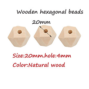 Alenybeby Organic Wooden Geometric Hexagon Beads Accessory 20mm Ecofriendly Wood Faceted Beads DIY Craft Jewelry (20mm-20pcs)
