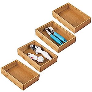 mDesign Wooden Bamboo Drawer Organizer - 9" Long Stackable Storage Box Tray for Kitchen Drawers and Cabinet - Utensil, Silverware, Spatula, and Flatware Holder - Echo Collection - 4 Pack, Natural Wood