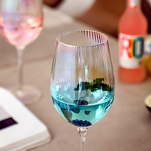 G Iridescent Wine Glass set of 2, 19 oz Pretty Cute Cool Rainbow Colorful Halloween Glassware Stemmed Holographic Shimmering Pearl Tinted Luster Red White Burgundy Southern Mixology Bar Glasses