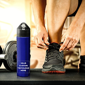 DISCOUNT PROMOS Custom Slim Stainless Steel Water Bottles 25 oz, 12 pack, Personalized Text, Logo, Reusable Gym Sports Bulk Pack, Blue