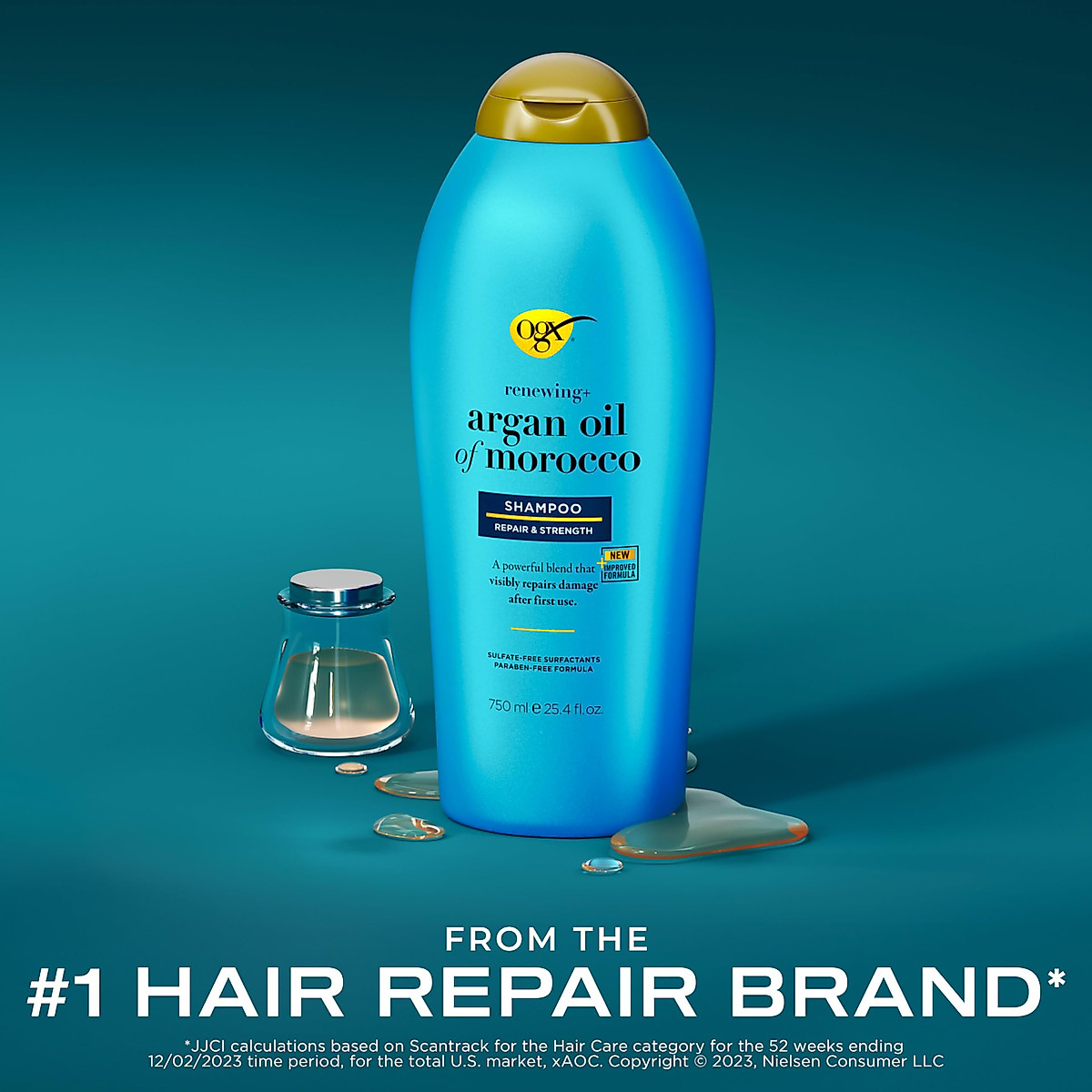 OGX Renewing Argan Oil of Morocco Shampoo - Strengthens and Repairs Dry, Damaged Hair - Paraben-Free, Sulfate-Free - 25.4 fl. oz