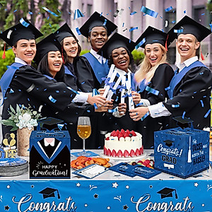 Funrous Large 2024 Graduation Card Box with 30 Pcs Advice Cards Gift Money Box Congrats Grad 3D Cap Top Card Holder Class of 2024 Card Box for College Graduation Party Supplies Decorations(Blue)