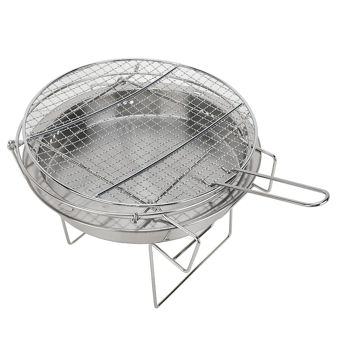Camping Equipment, Barbecue Stove, Barbecue Set, Round Barbecue Grill, Stainless Steel Mini Folding Round Brazier Grill, Eco-Friendly Portable Charcoal Grill with Grill Mesh