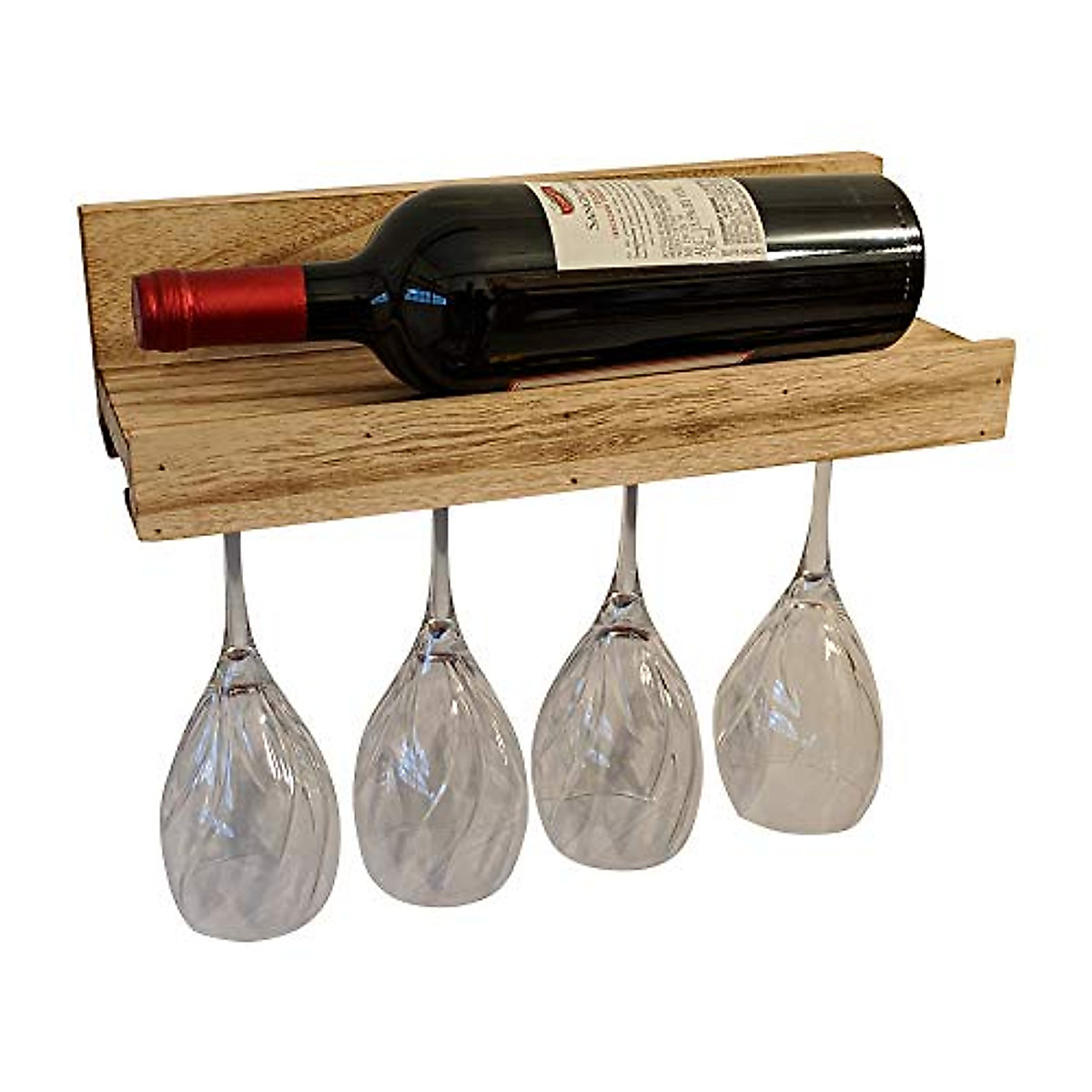 Gianna's Home Rustic Farmhouse Country Distressed Wood Wall Mounted Wine Rack with Glass Holder (Torched Wood)