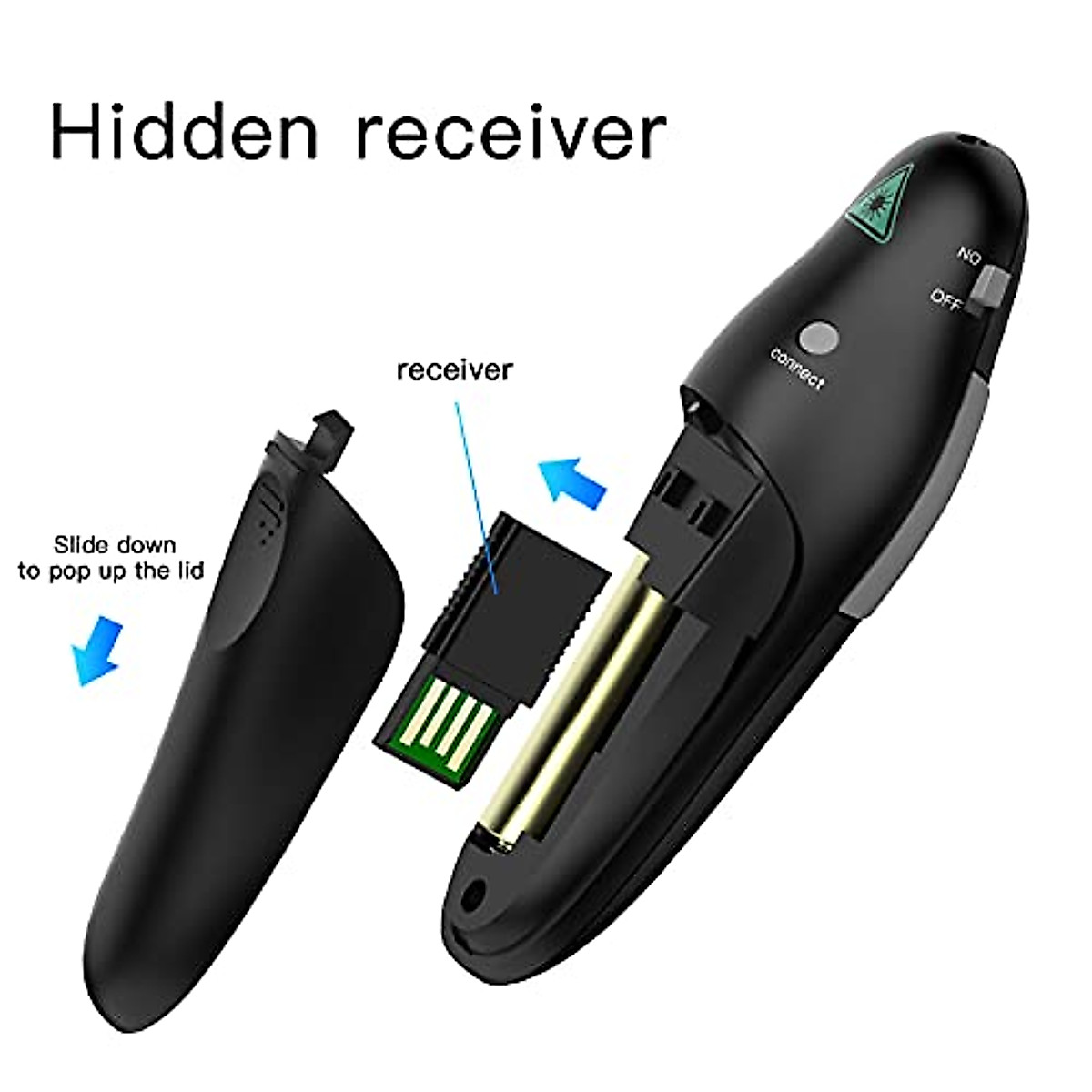 QUI Presentation Clicker Wireless Presenter Remote, RF 2.4GHz USB Powerpoint Clicker for Mac/Keynote/PPT/PC, Red Light Pointer for Presentations Remote for Office Classroom