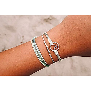 Pura Vida Silver Wave OG Mint Green Bracelet - Silver Plated Charm, Adjustable Band - 100% Waterproof