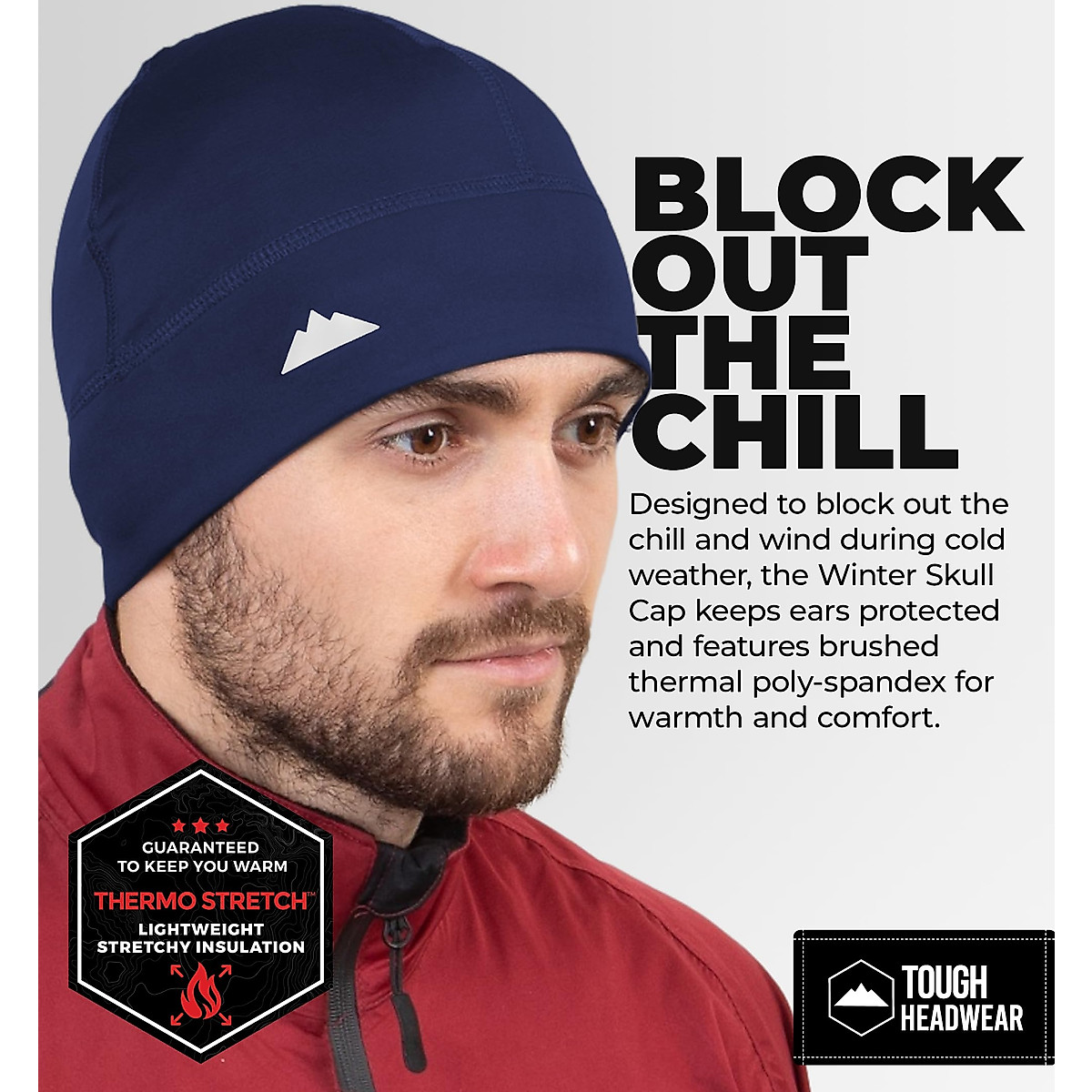 Tough Headwear Skull Cap - Skull Caps for Men and Women - Motorcycle Bike or Football Helmet Liner - Warm Mens Womens Head Liners - Winter Running Beanie Hat - Navy Blue