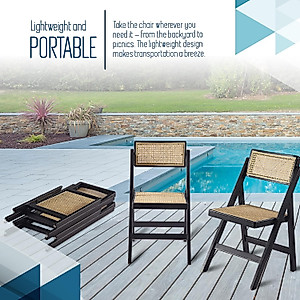 ISL Furnishings Ibiza Rattan Folding Chair, Deep Black Set of 2 – Modern Foldable Rattan Chairs for Outdoor Dining, Patio, Accent Chair for Living Room and Office, Space-Saver Design