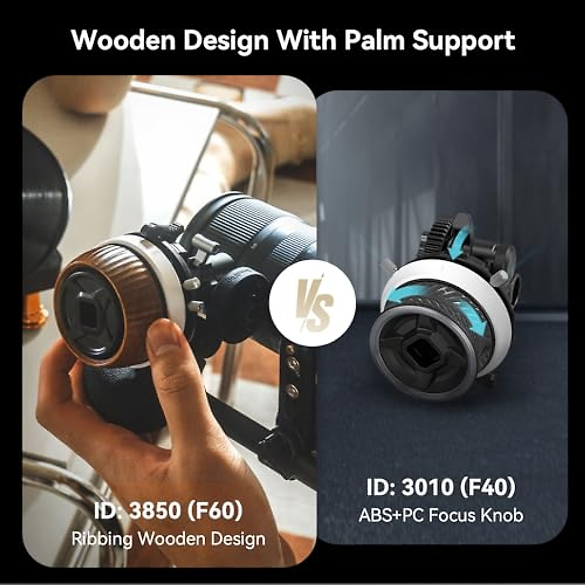 SmallRig F60 Follow Focus for DSLR and Mirrorless Camera Lenses, with Non-Damping Design & Forward/Reverse Switch & A/B Stops, Included Lens Gear, Gear Ring, 15mm Rod & Rod Clamp - 3850