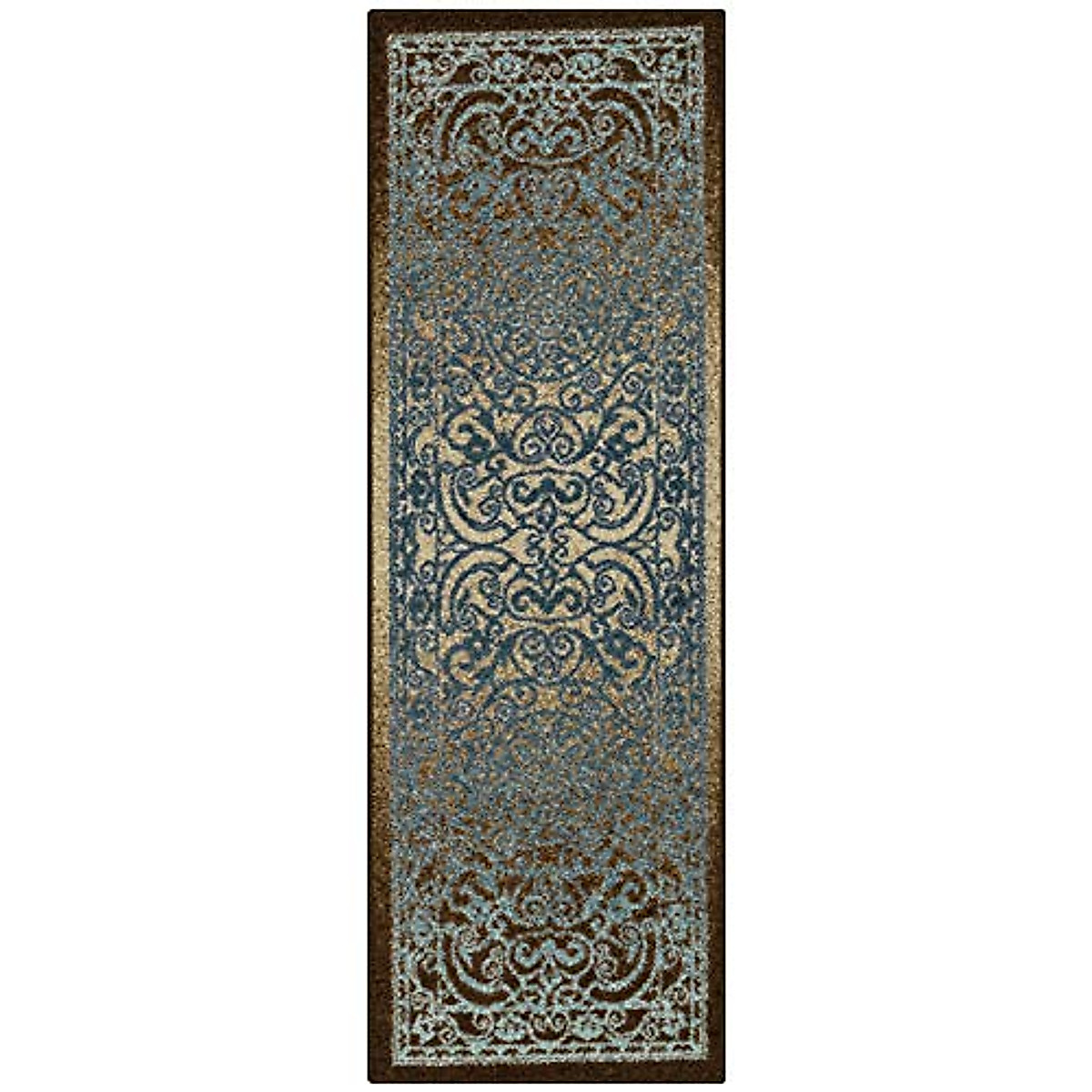 Maples Rugs Pelham Vintage Runner Rug Non Slip Hallway Entry Carpet [Made in USA], 2 x 6, Blue/Walnut