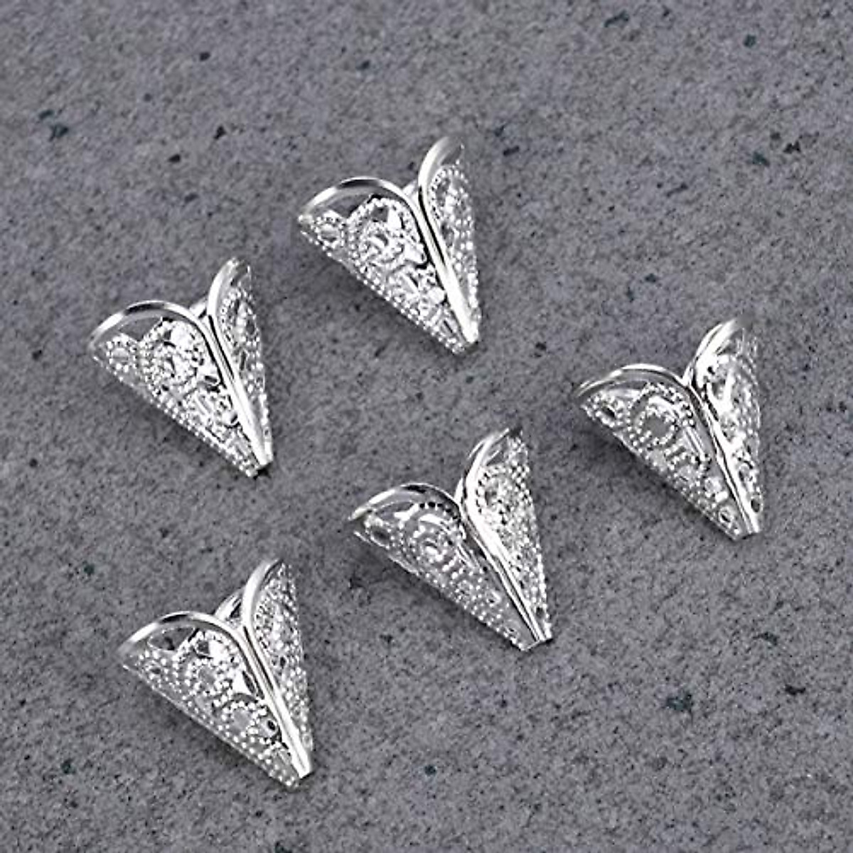 Artibetter 50pcs Metal Flower Filigree Bead Cones Jewelry End Caps Spacer Beads Jewelry Findings Charms for DIY Craft Bracelet Necklace Making 15x16mm (Silver)