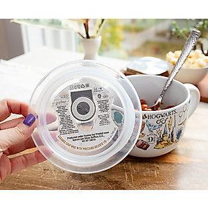 Silver Buffalo Harry Potter Hogwarts Destination Ceramic Soup Mug Bowl With Vented Lid and Handle For Ice Cream, Cereal, Beverages | Holds 24 Ounces