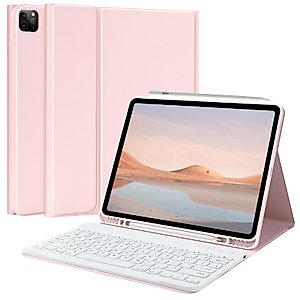 TQQ for iPad Air 13-inch (M2) 2024 & Pro 12.9 inch 2022 Case with Keyboard, Keyboard case for 12.9-inch iPad Pro 6th/5th Generation - with Pencil Holder for New iPad Air 13-inch/iPad Pro 12.9 (Pink)