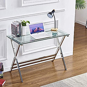 Tempered Glass Computer Desk Modern Student Writing Study Desk,Small Computer Desk,Home Office Desk
