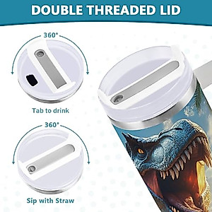 Slewiaeky Tumbler with Handle 40 oz Cool Beast Dinosaur T Rex Travel Mug with Lid and Straw Stainless Steel Vacuum Insulated Water Bottle Cup for Iced Tea Coffee Cold Beverages Cup Holder Friendly