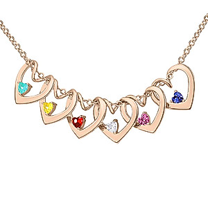 BAUMA AUTO Personalized Family Name Necklace with 1-5 Heart Charms for Mother's Day Valentine's Day Custom Mother Name Necklace with Simulated Birthstones for Women, Grandma (06 hearts)