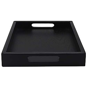 Solid Wood Serving Tray, Rectangle with Handle Hole Non-Slip Tea Coffee Snack Plate Food Meals Serving Tray with Raised Edges for Home Kitchen Restaurant(11.8x7.9x1.4, Black)