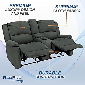 RecPro Charles 67" Double Recliner RV Sofa with Console and Cupholders | Zero Wall Loveseat for Camper | Wall Hugger Couch | Fifth Wheel Theater Seating | Replacement RV Furniture | Fossil Cloth