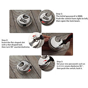 Stainless Steel Discus Padlock 4 Digit (3inch) Combination Lock Outdoor for Warehouse, Sheds, Storage Locker, Units (Silver,1)