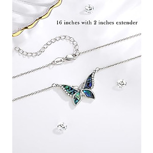 INFUSEU Small Butterfly Necklace Womens Abalone Pendant Jewelry 925 Sterling Silver