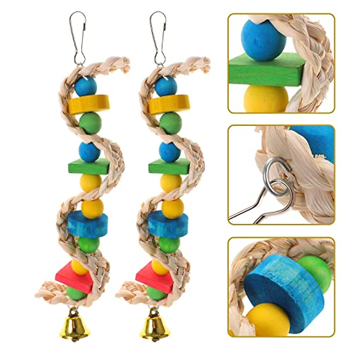 LUOZZY 4 Pcs Hanging Bird Toy Parrot Biting Toy Safety Wood Parrot Toy Wooden Teething Toy Bird Cage Hanging Toy