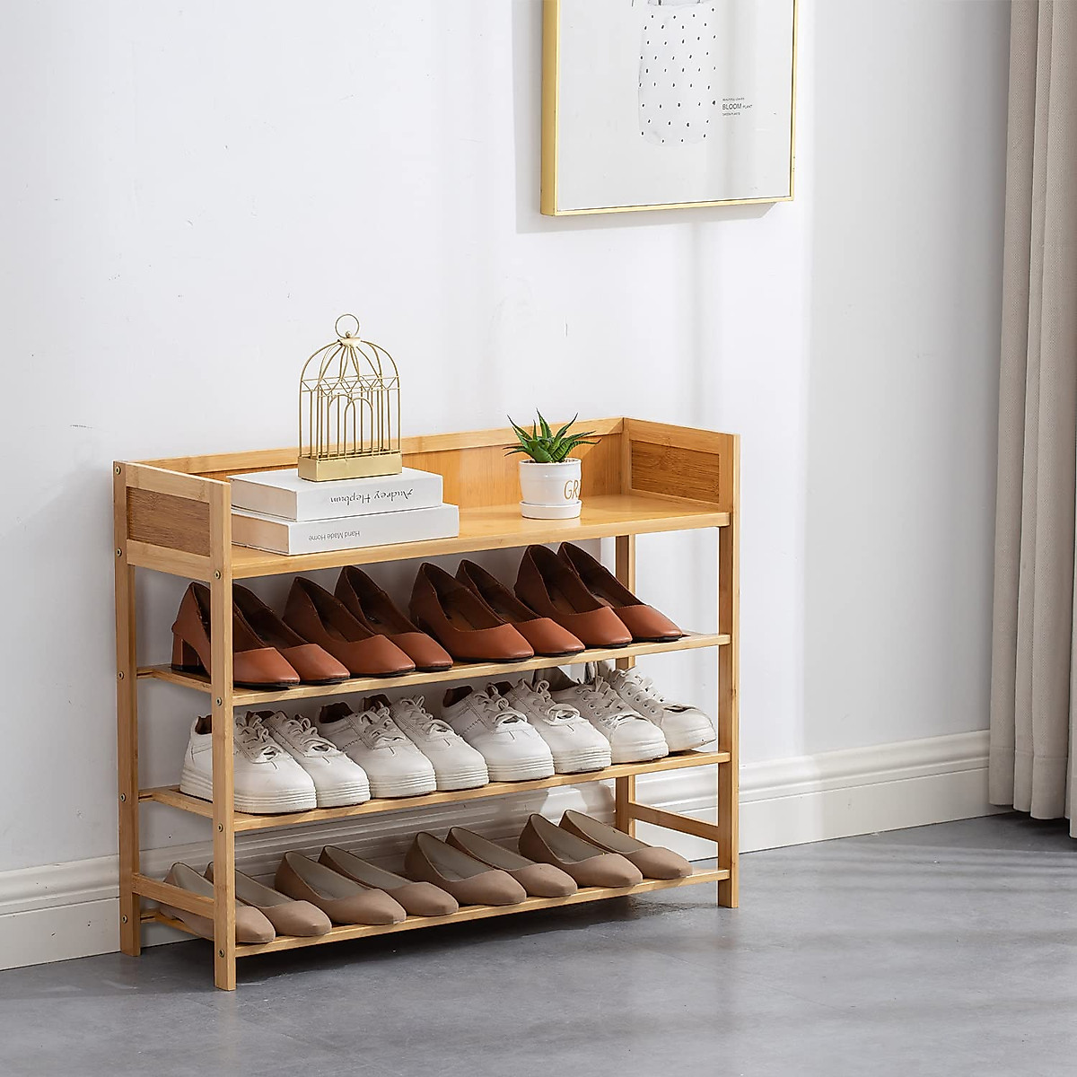 SOBIBO Bamboo Shoe Rack Organizer, 4 Tier Shoe Shelf Storage Organizer, for Entryway, Hallway, and Closet (Nature-31.5)