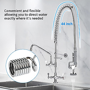 TCEUMIK Spray Valve with 44inch Flexible Hose & Pre Rinse Spring for Commercial Restaurant Sink Faucet 1.42GPM High-Pressure Dish Sprayer Stainless Steel Hose & Overhead Spring (Gray)