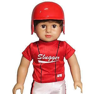 American Fashion World Red Baseball Uniform for 18-Inch Dolls | Accessories Included | Premium Quality & Trendy Design | Dolls Clothes | Outfit Fashions for Dolls for Popular Brands