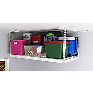 SafeRacks Overhead Garage Storage Rack - Heavy Duty Racks for Garage with 400 lb Capacity, Easy Garage Shelving, Adjustable Storage Rack, Ceiling Mount Storage Shelves 3x6 White (24"-45")