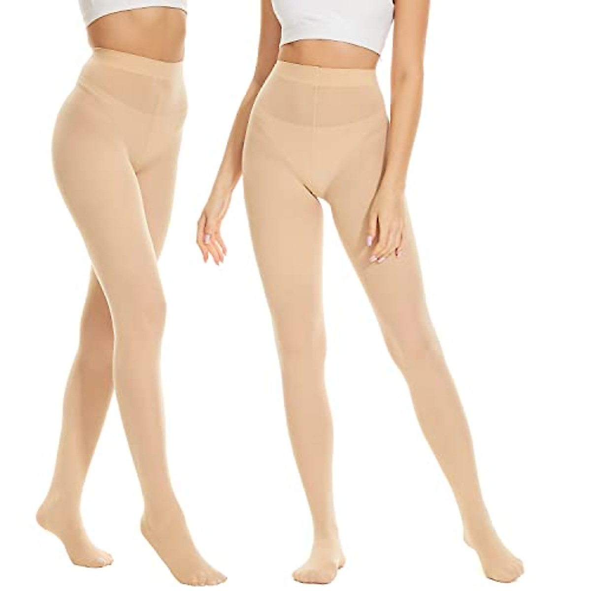 DUCMODA Women's 2-5 Pairs Semi-opaque Soft Tights Comfort High Waistband 70 Denier Pantyhose-Beige-2 Pairs-S-M