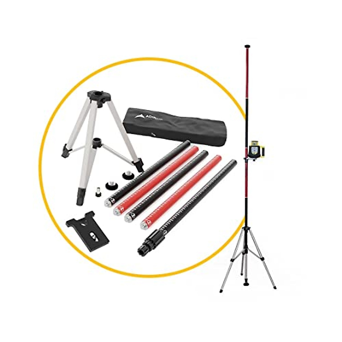 AdirPro Laser Level Pole with Tripod and Mount for Laser Levels, Rotary Lasers & Line Lasers – Telescoping Laser Pole, Mounting Bracket with 1/4”-20 & 5/8-11 Threads, and Adjustable Tripod Stand