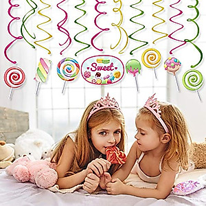 Candy Party Decorations-Candy Cutouts Lollipop Hanging Swirls & Banner, CandyLand Party Decor for Girls Kids Birthday Baby Shower 1st 3st Birthday Home Classroom Event Sweet Shop Party Supplies