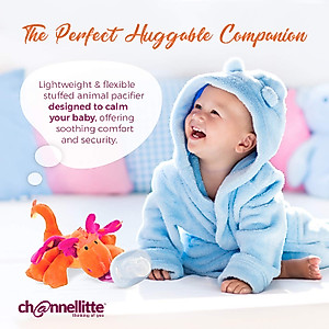 Baby Pacifier Holder Stuffed Animal with Detachable Binky – Fits All Baby Pacifiers with Ring for 0-6 Months & Up – Easy-To-Find Stuffed Animal Pacifier – Soft Dragon Pacifier Stuffed Animal Plush Toy