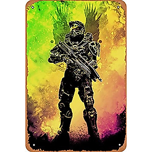 Shvieiart Wall Decor Sign - Halo - Master Chief Poster - 8X12 Inch Vintage Look Metal Sign,Bar, Man CAVE Art Decoration