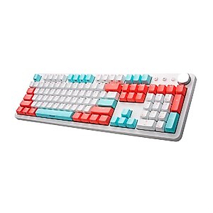 i-rocks K73M Mechanical Gaming Keyboard with Media Control Knob, 107 Keys, PBT Keycaps, Multimedia Hotkeys, Detachable USB-C Cable (Cherry MX Brown Switches, Mint Peach)