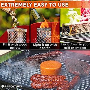 Carpathen Smoke Tube - Pellet Smoker for Gas Grill, Electric, Charcoal Grills or Smokers - Billows 5 Hours of Amazing Cold Smoke Ideal for Smoking Cheese, Fish, Pork, Beef, Nuts - Stainless Steel