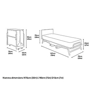 JAY-BE Hospitality Folding Bed with Deep Spring Mattress and Headboard, Regular, Black/White