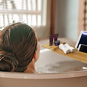 Cabot & Carlyle Luxury Bath Caddy Tray for Tub | Bath Table | Premium Bamboo Bathtub Tray for Tub | Fits All Bath Accessories Wine Glass, Books, Tablets, Cellphones, Shampoo | Bath Shelf Foldable.