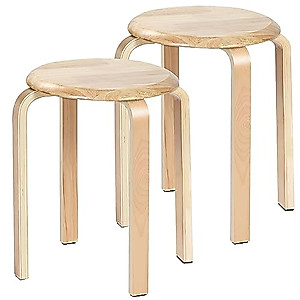 Yawinhe Wood Stools, Portable Barstools with Round Top, Anti-Slip Felt Pad, Stackable Stool Chairs, for Dinning, Living Room, Class Room, 11.8''Lx11.8''Wx16.53''H, Natural, 2-Pack, UDS001N-2